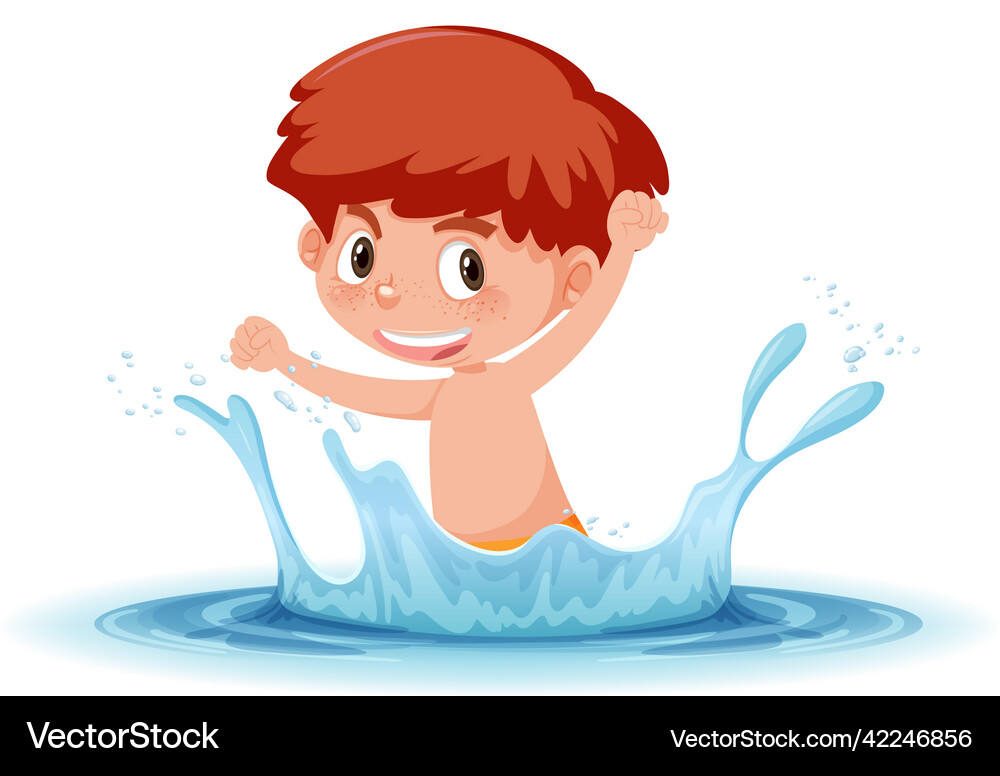 A water splash with fun boy on white background Vector Image