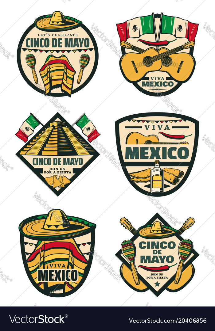 Cinco de mayo mexican fiesta holiday sketch icons Vector Image