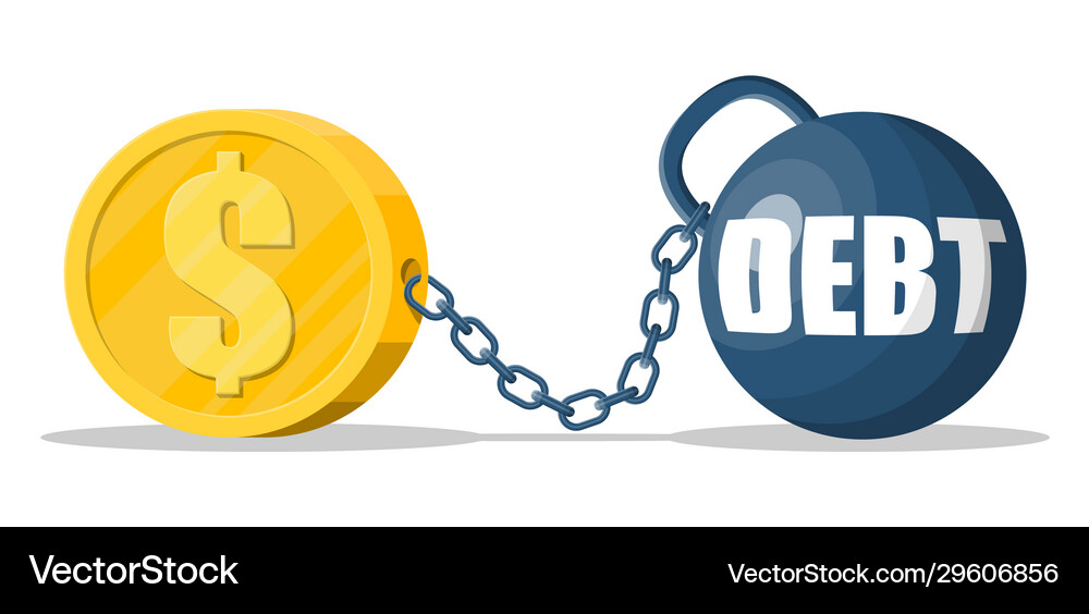 Debt ball chained to dollar gold coin Royalty Free Vector