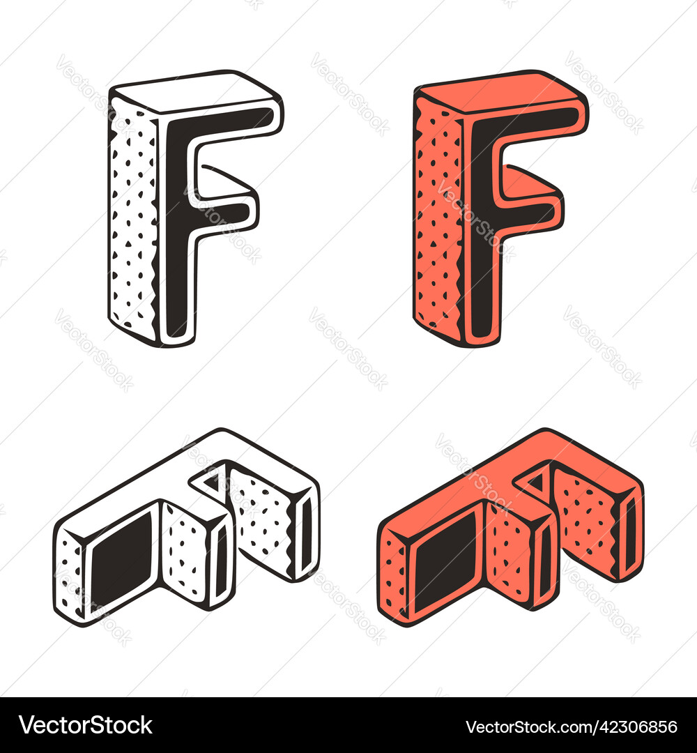 Isometric letter f doodle on white background Vector Image