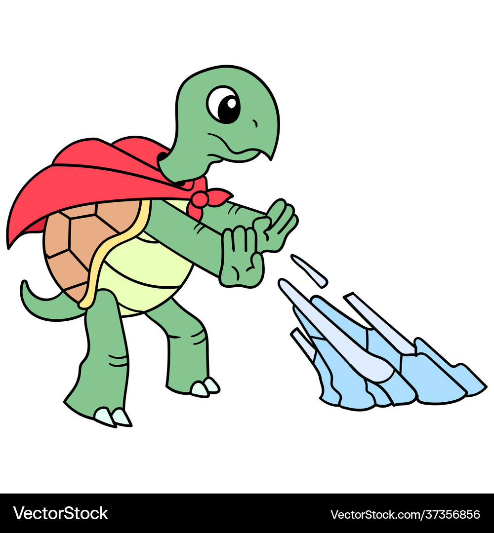 Superhero turtle is releasing ice style doodle Vector Image