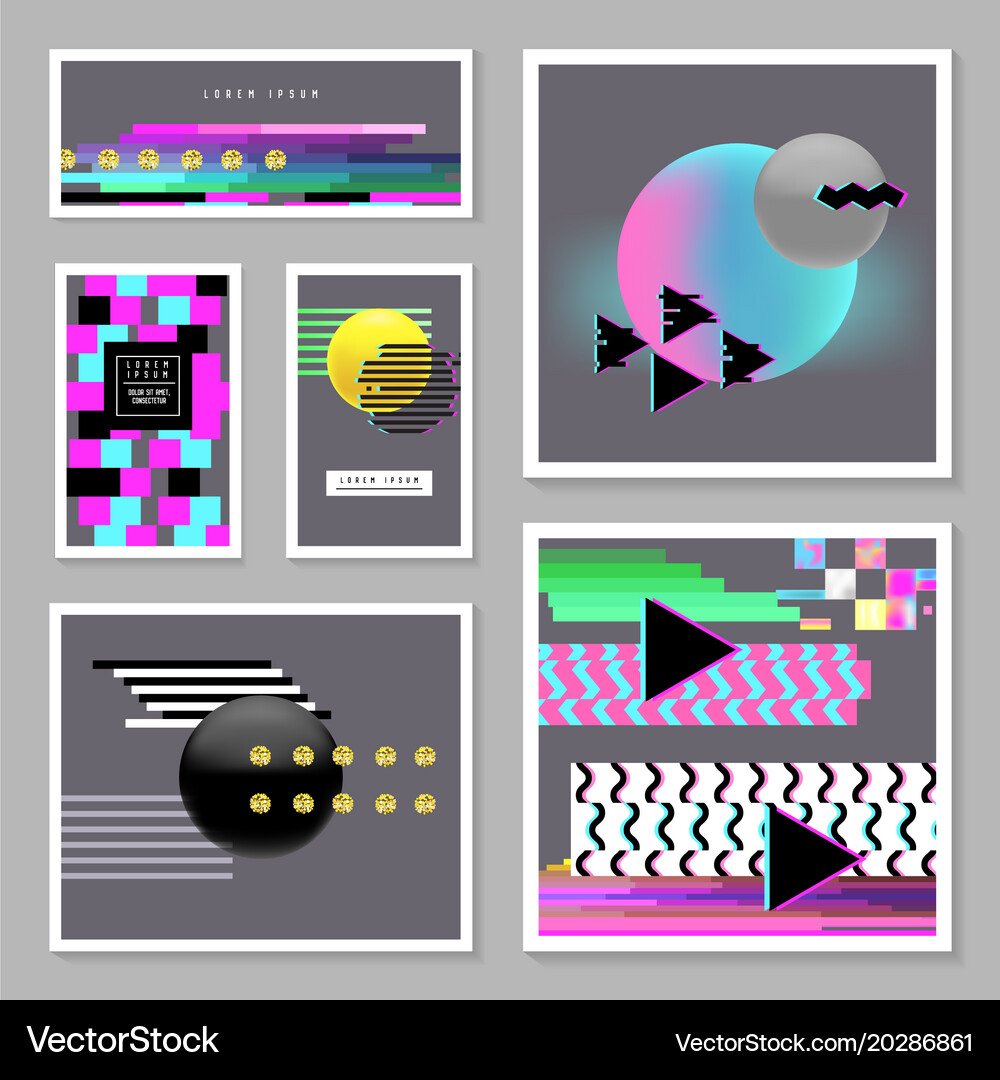 Abstract design set in glitch style trendy Vector Image