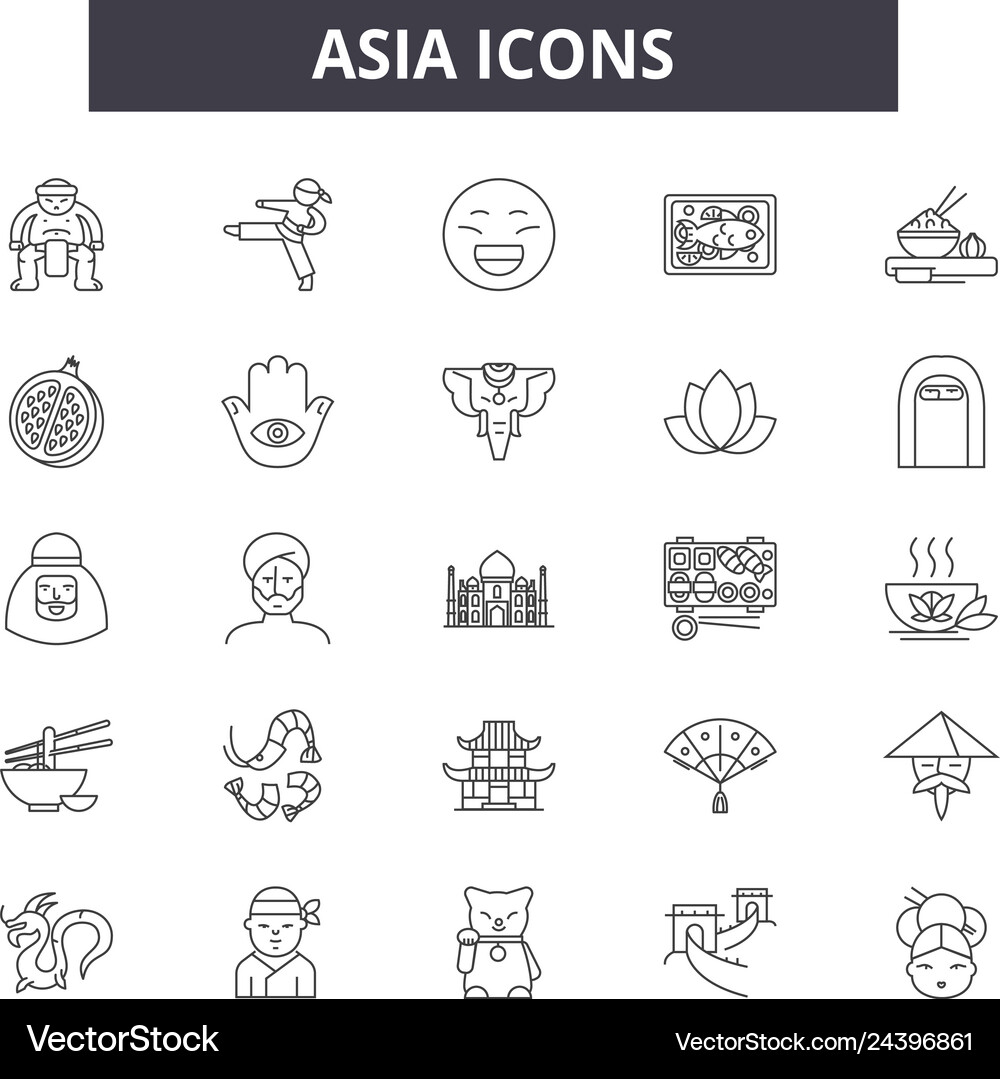 Asia line icons for web and mobile design Vector Image