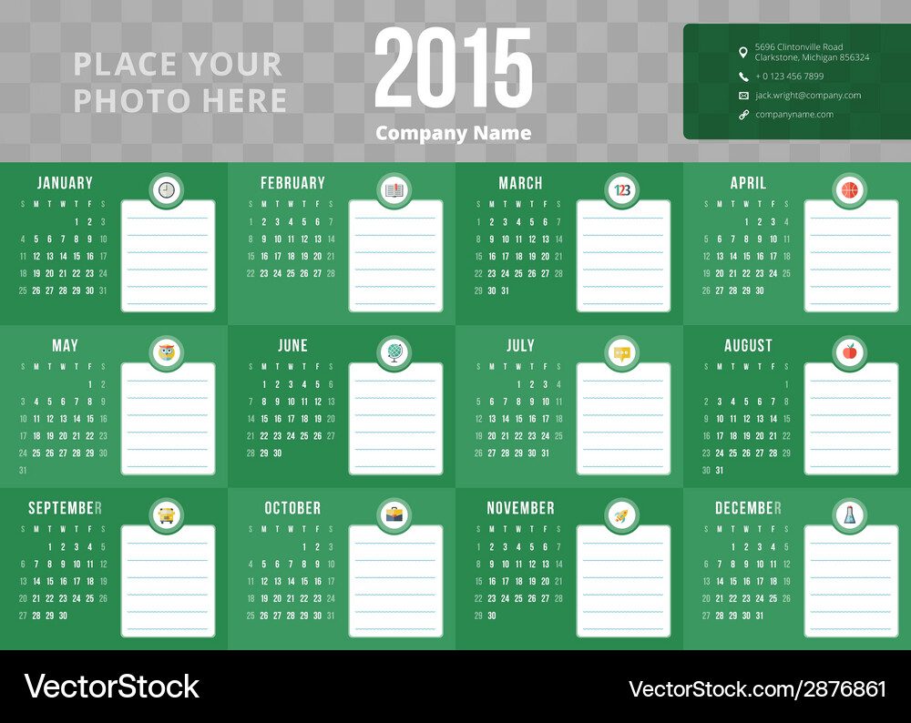 Calendar 2015 template week starts sunday Vector Image