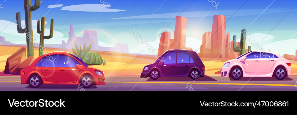 Car drive asphalt highway trip in desert Vector Image