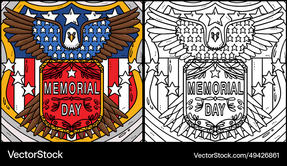 Memorial day badge coloring page Royalty Free Vector Image