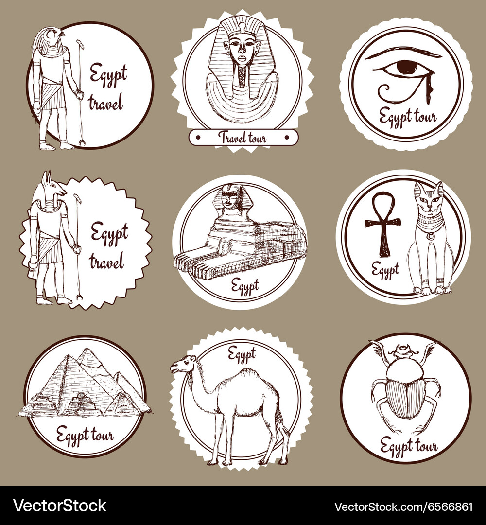 Sketch set of Egypt labels Royalty Free Vector Image