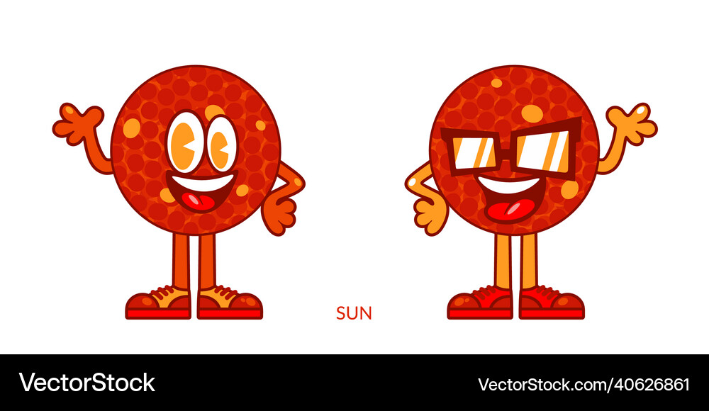 Two cute happy smiling sun cartoon characters Vector Image