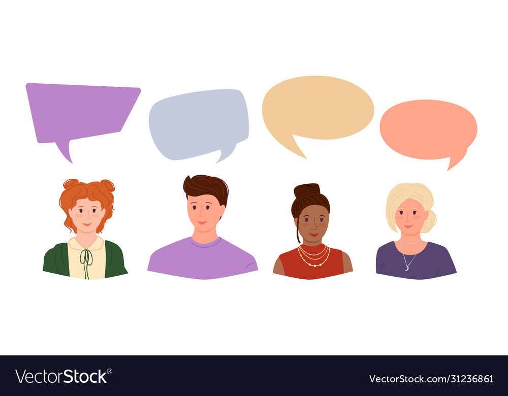 Young people with dialog speech bubbles set Vector Image Young people with dialog speech bubbles set Vector Image
