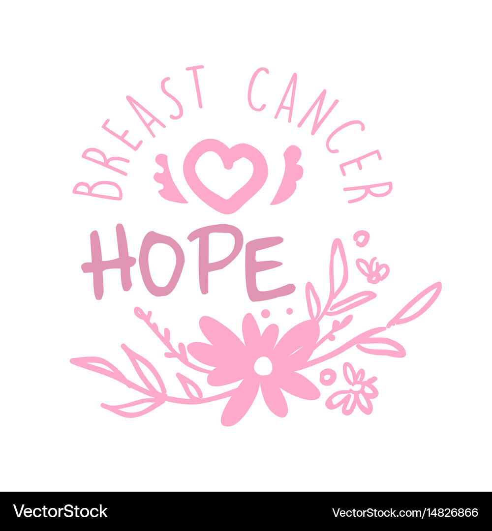 Breast cancer hope label hand drawn Royalty Free Vector