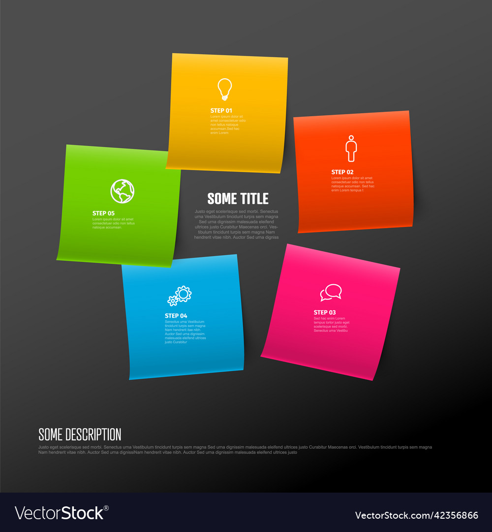 Five square flat dark progress steps cycle Vector Image