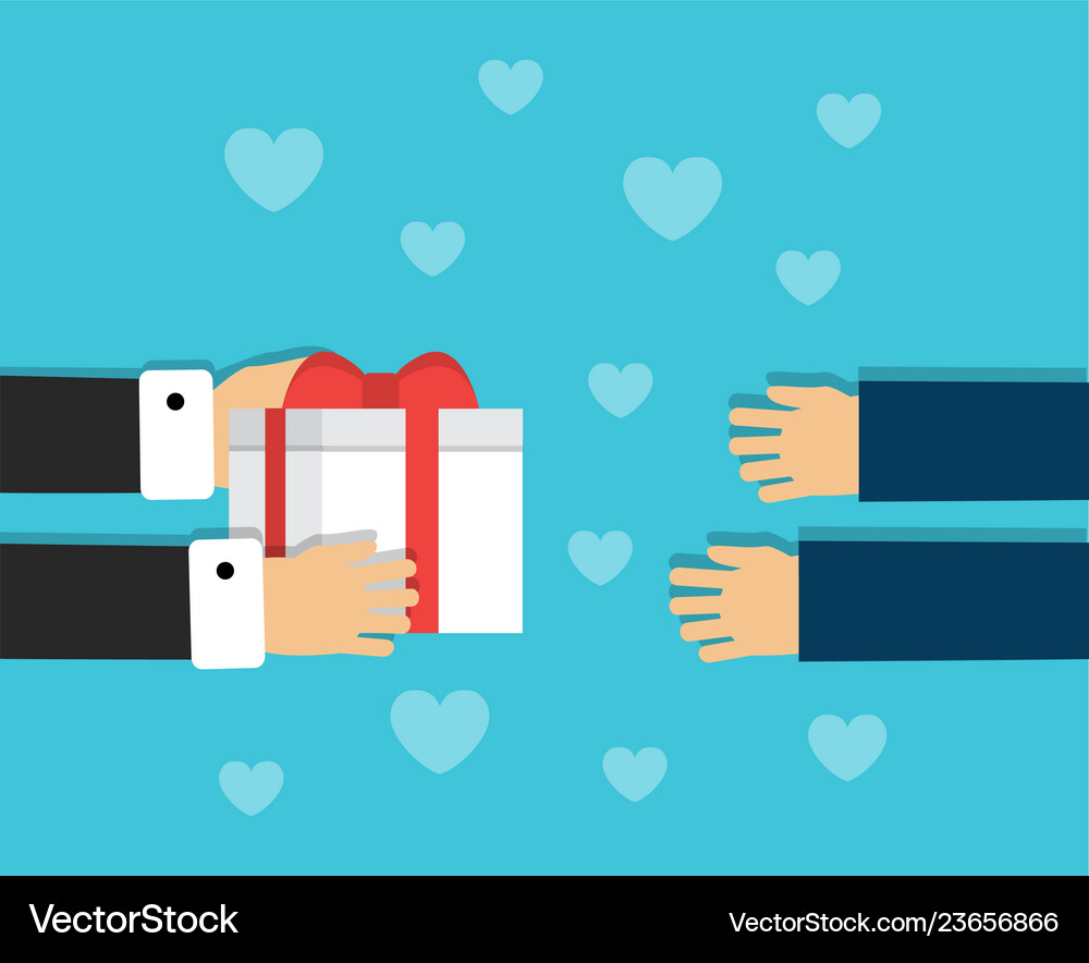 Handing a gift box to a person Royalty Free Vector Image
