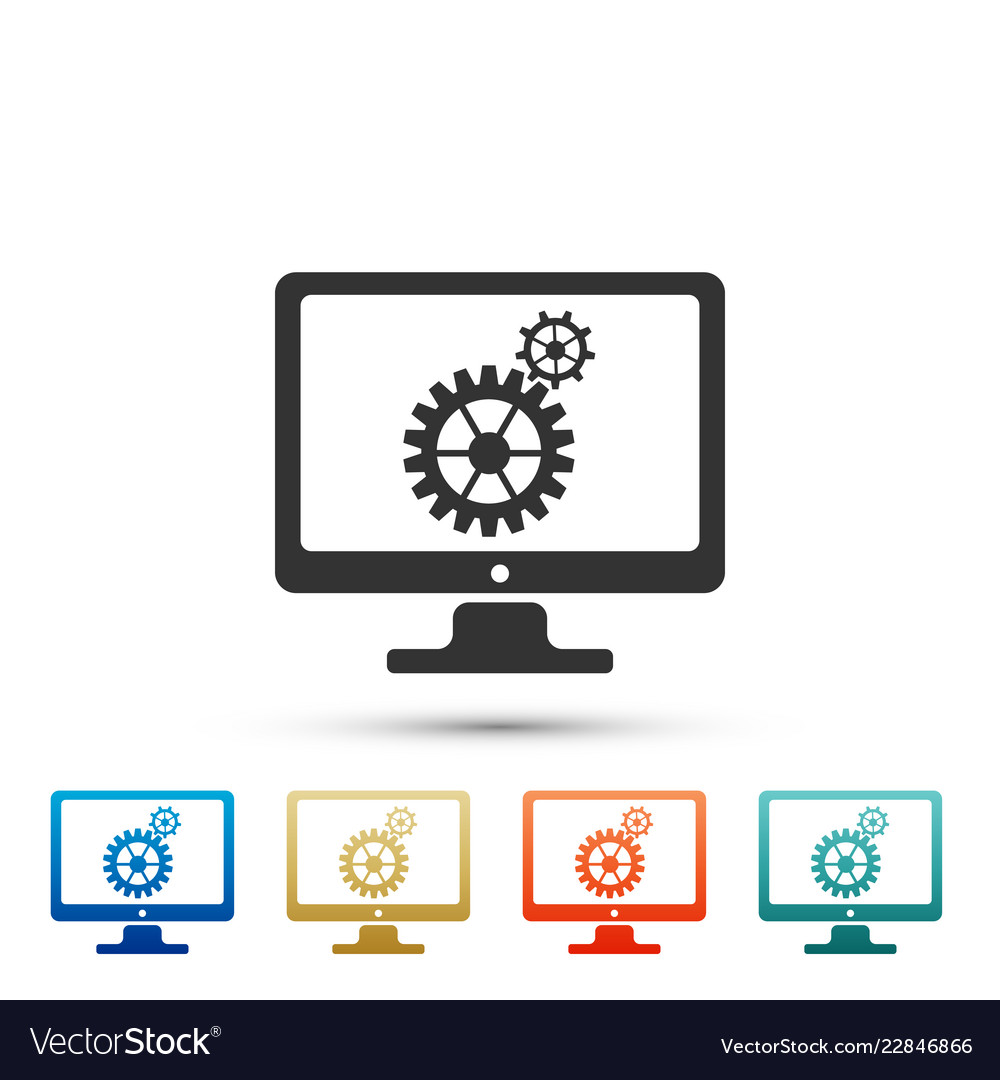 Monitor and gears icon on white background Vector Image