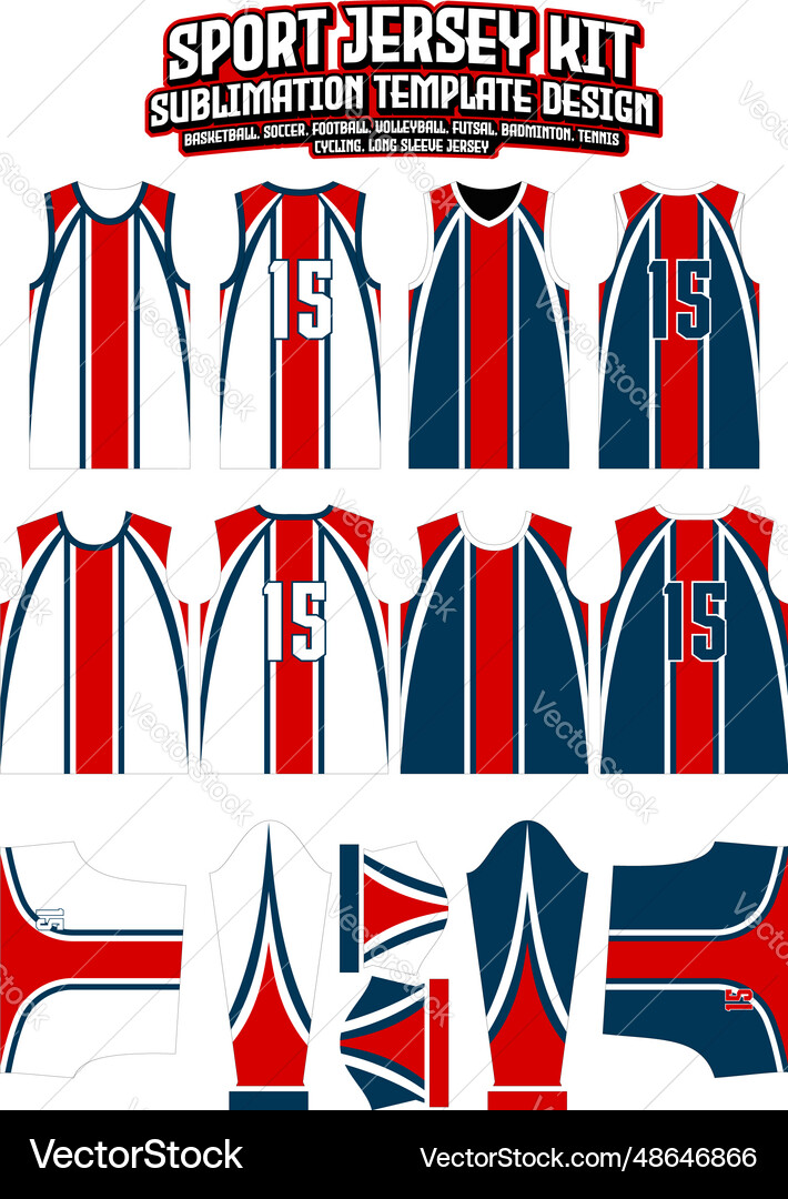 Red stripes jersey design sportswear layout Vector Image