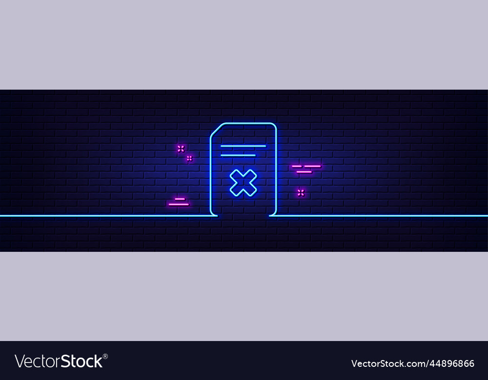Remove Document Line Icon Delete File Sign Neon Vector Image