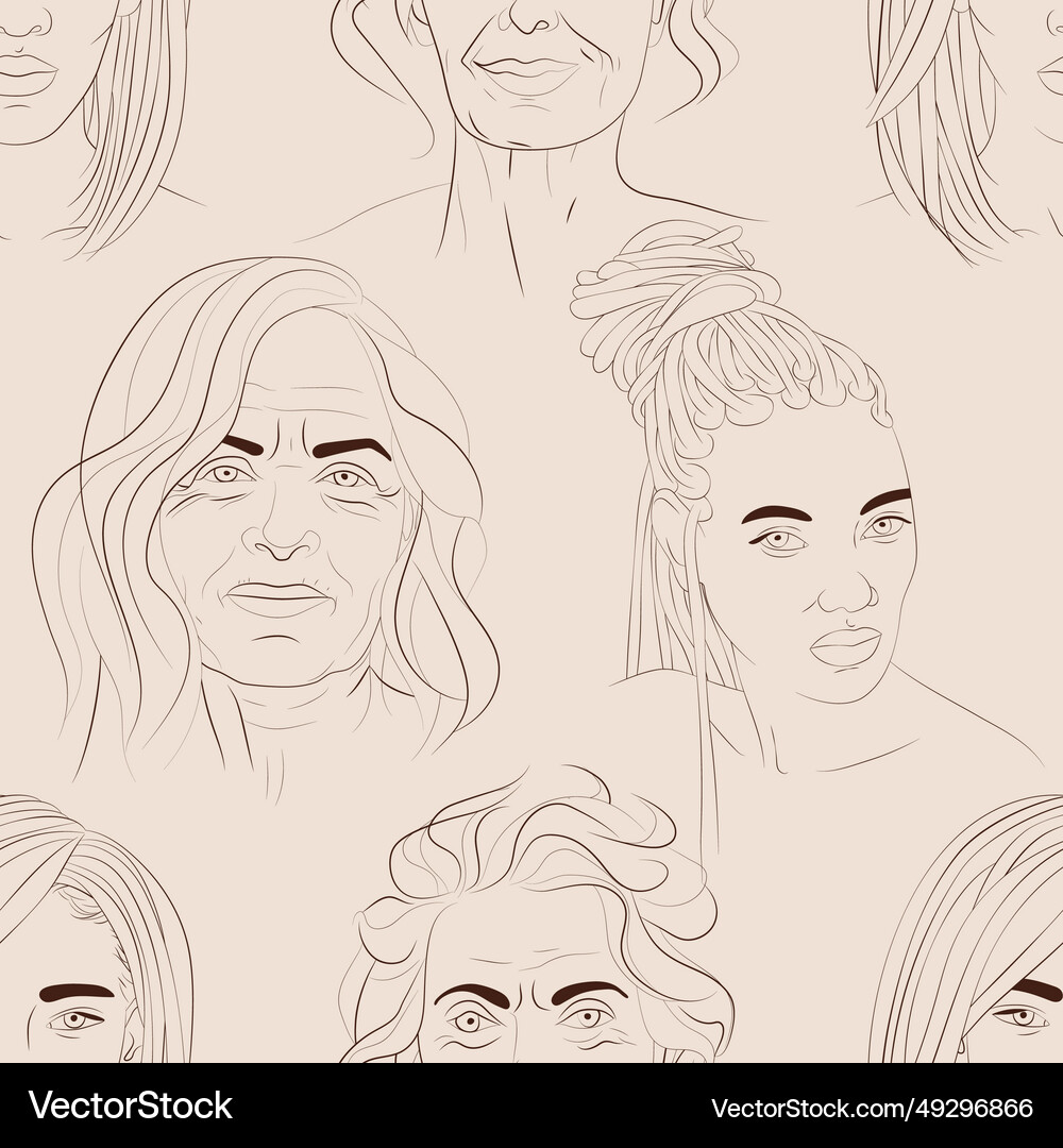 Seamless pattern with faces of women Royalty Free Vector