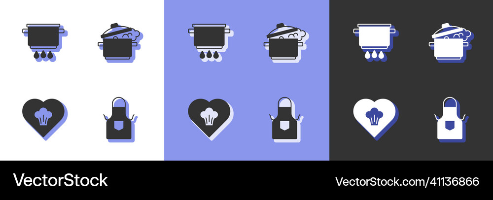 Set kitchen apron cooking pot fire chef hat Vector Image