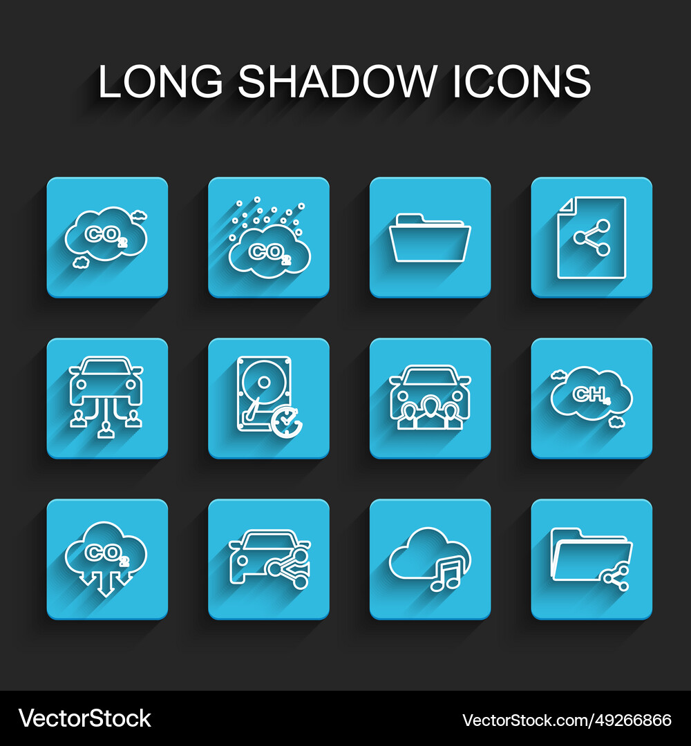 Set line co2 emissions in cloud car sharing music Vector Image