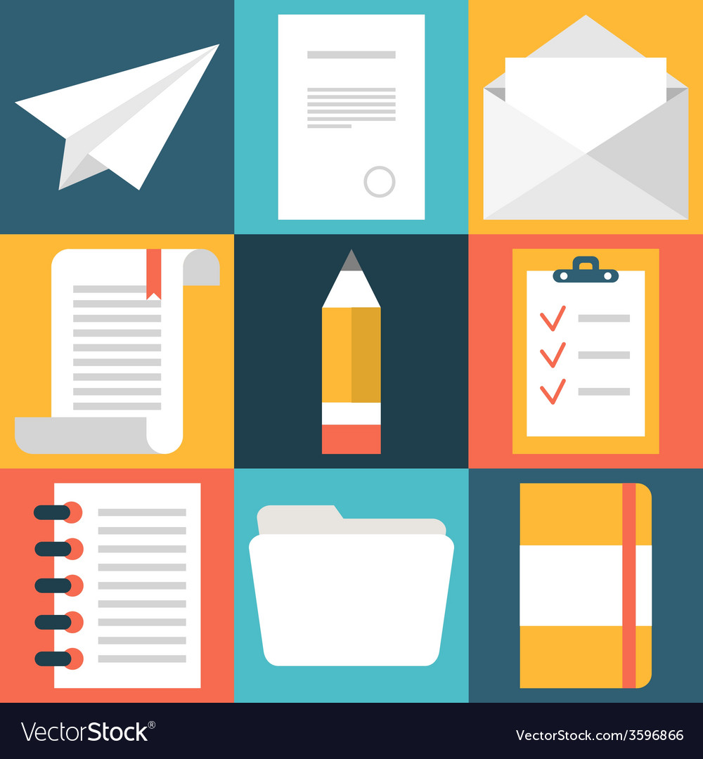 Set of flat design document icons paper Royalty Free Vector