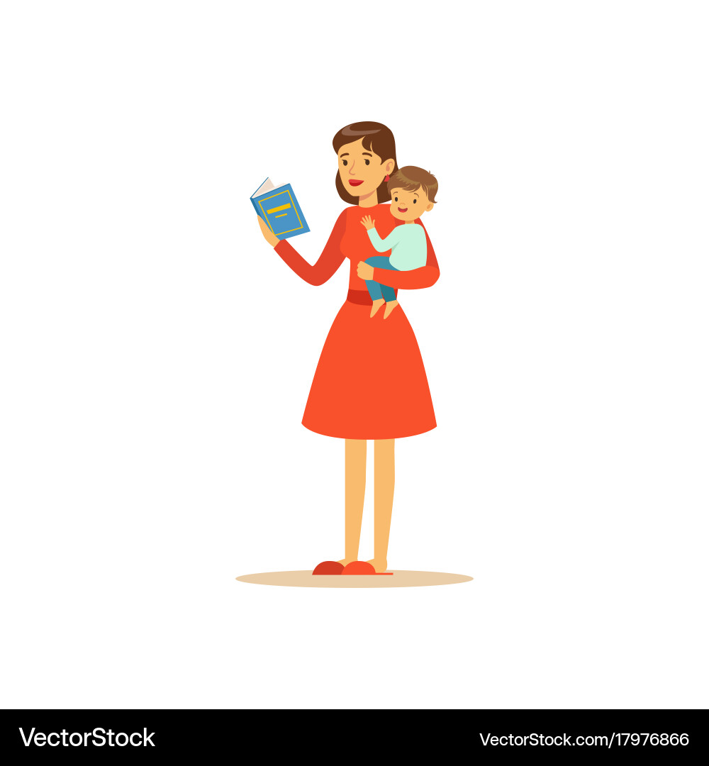 Super mom character with child reading book Vector Image
