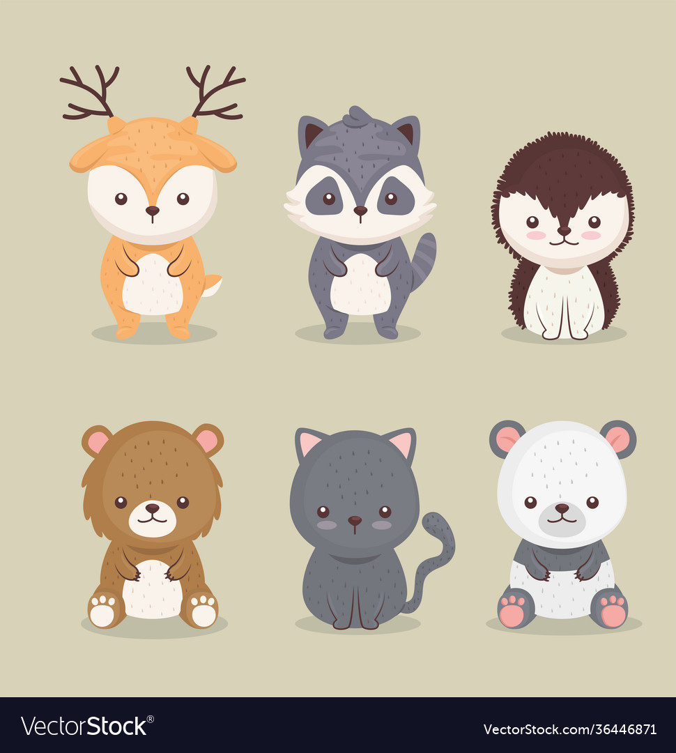 Bundle six cute animals set icons Royalty Free Vector Image