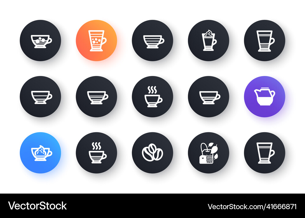 Coffee types and tea icons mocha cappuccino Vector Image