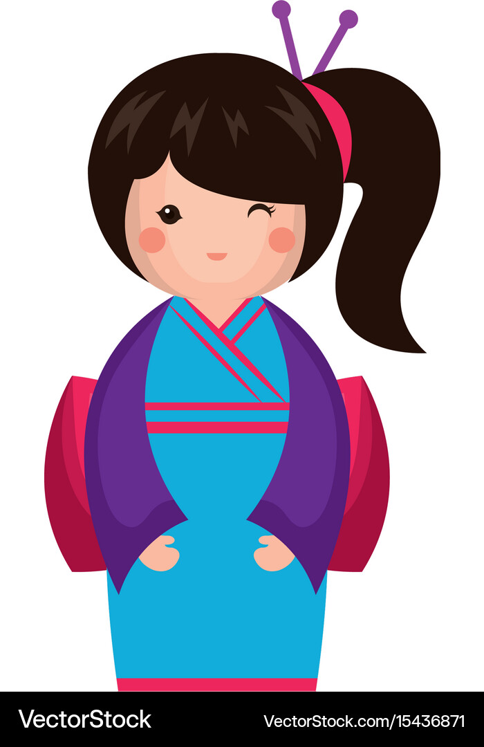 Cute little japanese doll Royalty Free Vector Image