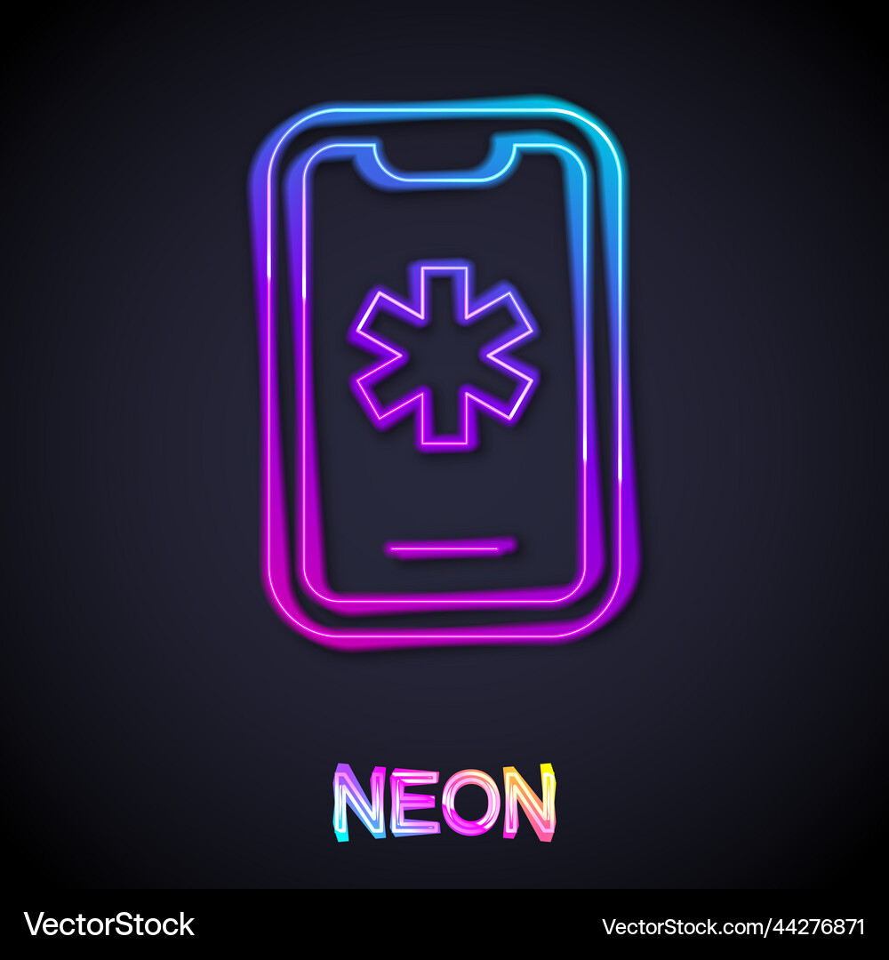 Glowing neon line telephone with emergency call Vector Image