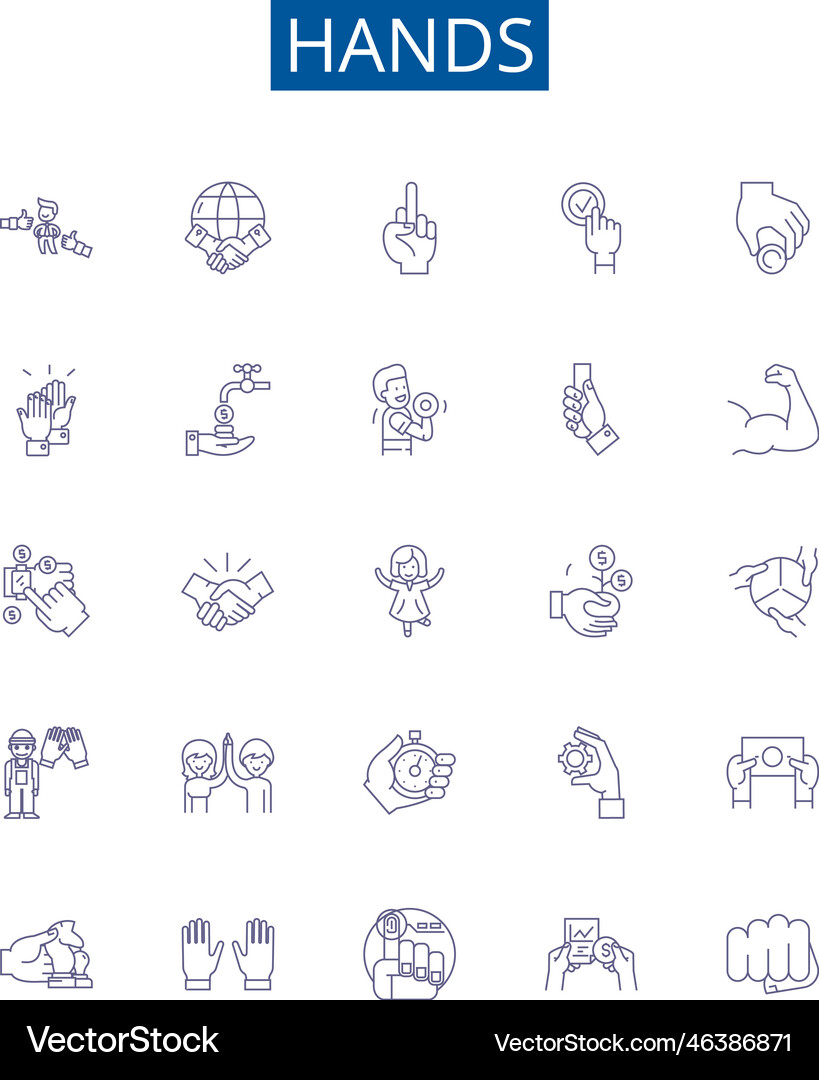 Hands line icons signs set design collection Vector Image