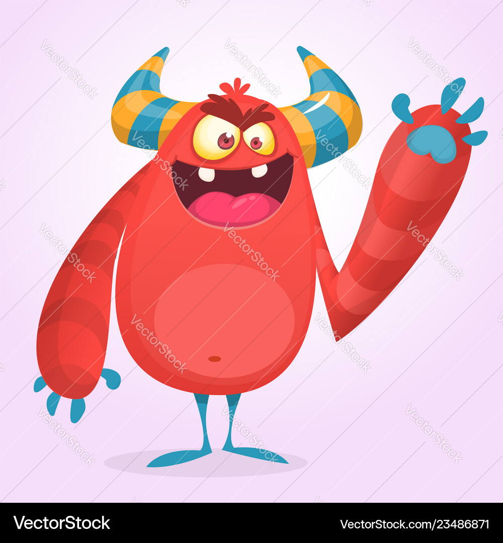 Happy cool cartoon fat monster Royalty Free Vector Image