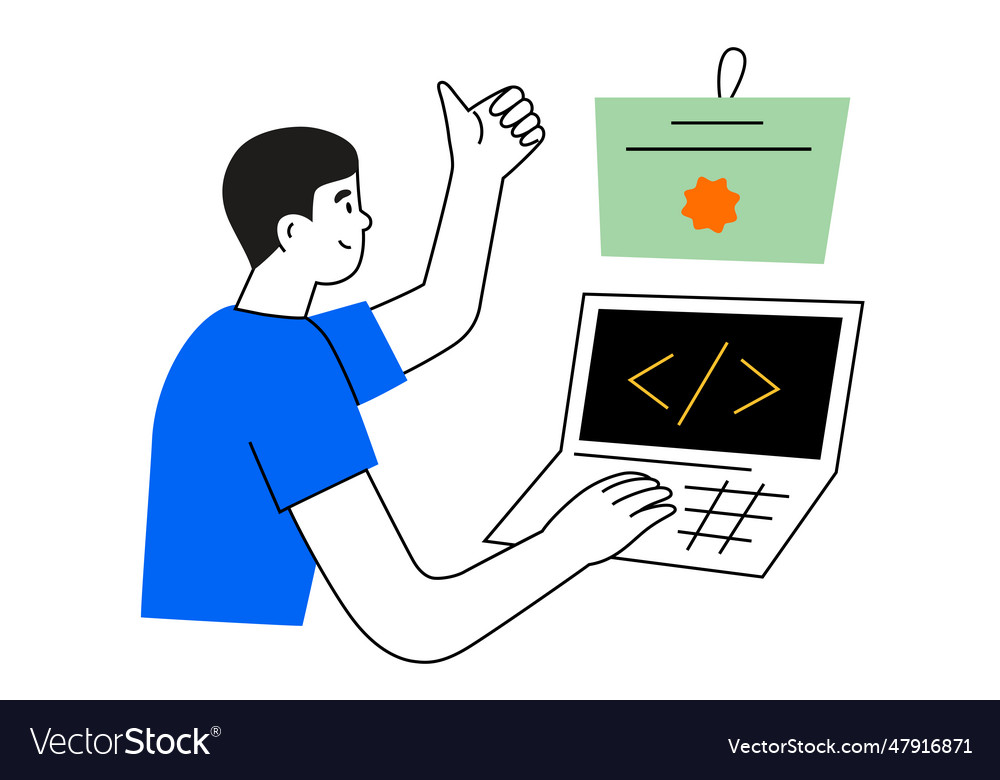 Happy student takes coding online courses Vector Image