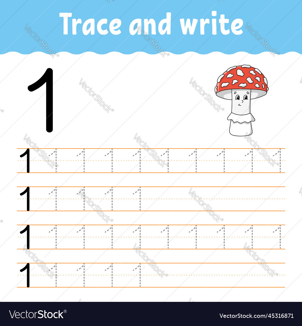 Learn numbers trace and write handwriting Vector Image