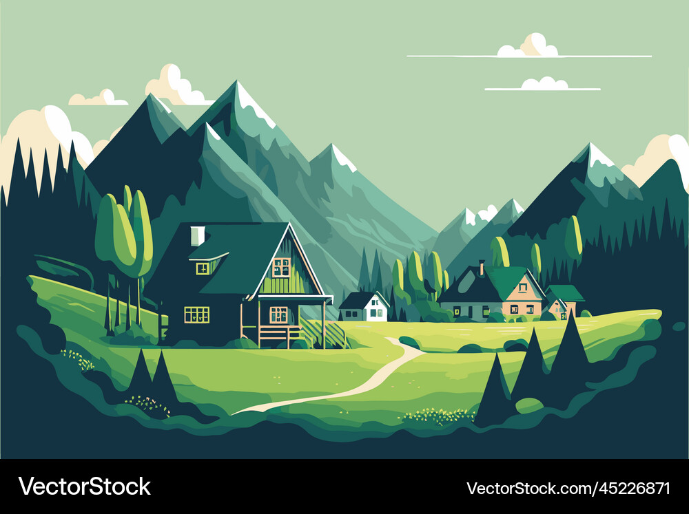 Mountain green field alpine landscape nature Vector Image
