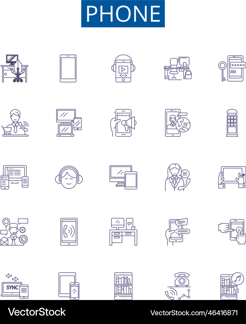 Phone line icons signs set design collection Vector Image