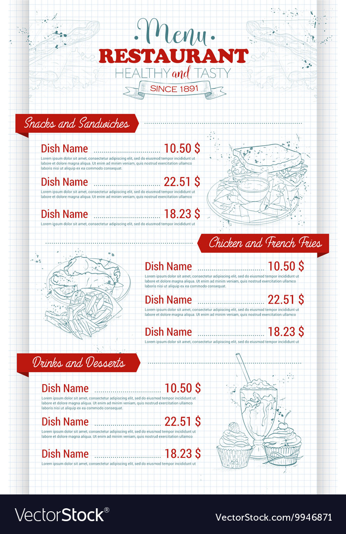 Restaurant vertical scetch menu Royalty Free Vector Image