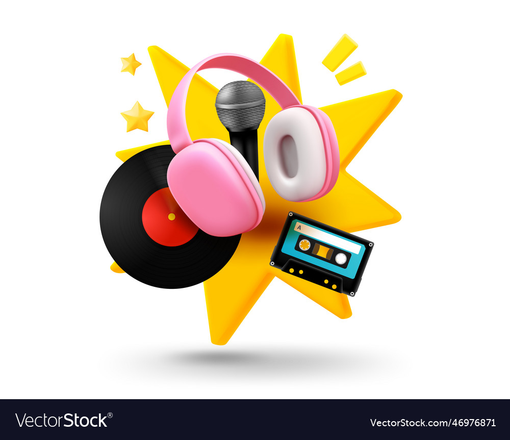 Sound Elements With Explosion Effect 3d Mobile Vector Image