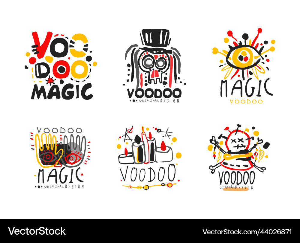 Voodoo labels set african and american magic logo Vector Image