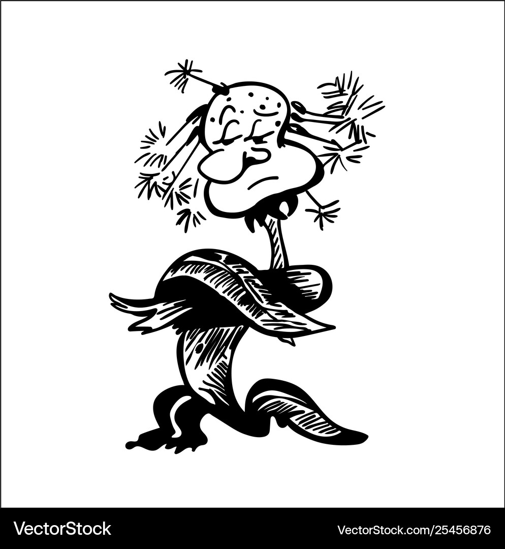 Black and white dandelion sketch angry character Vector Image