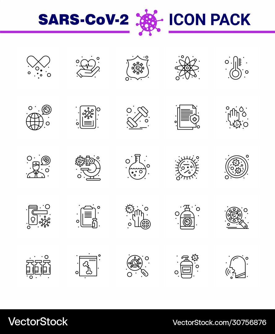Coronavirus prevention set icons 25 line icon Vector Image
