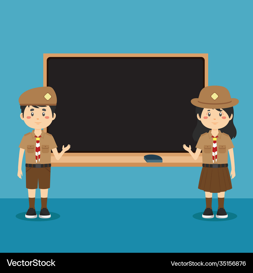 Cute indonesian wearing pramuka uniform with board