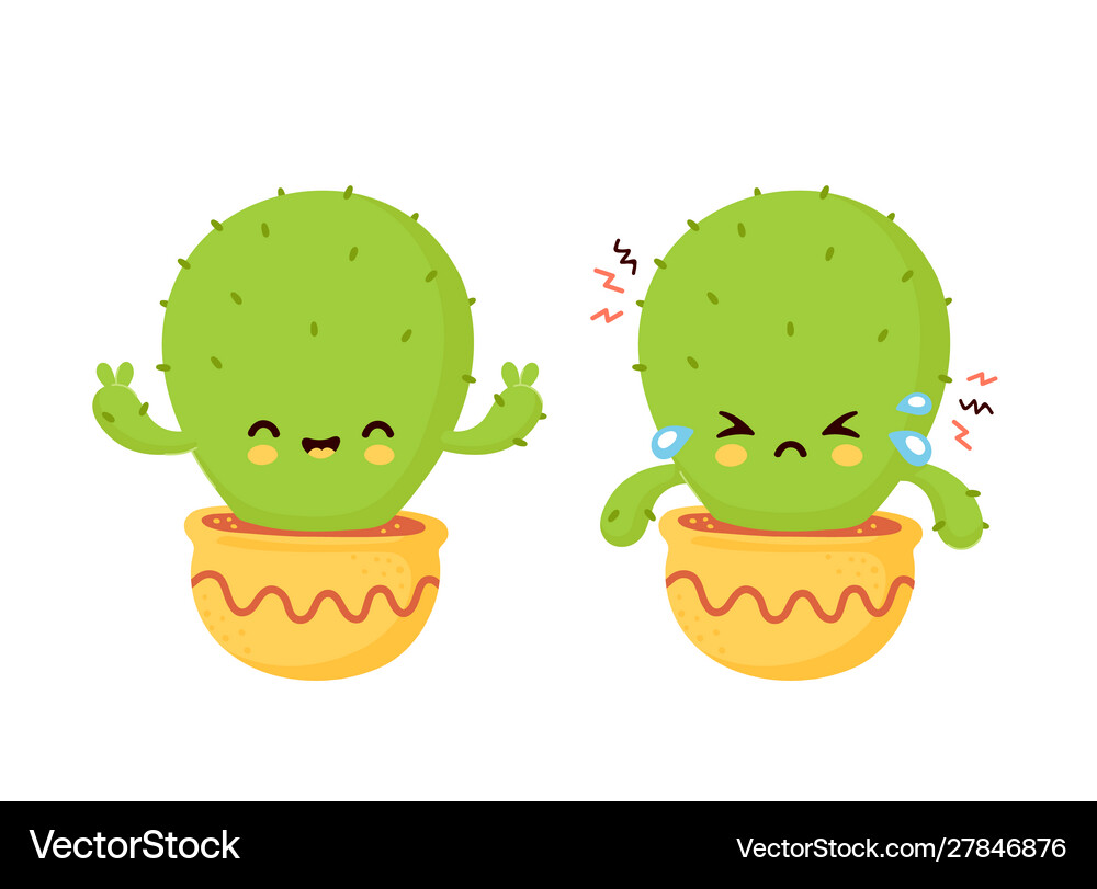 Cute sad cry dried and happy cactus Royalty Free Vector