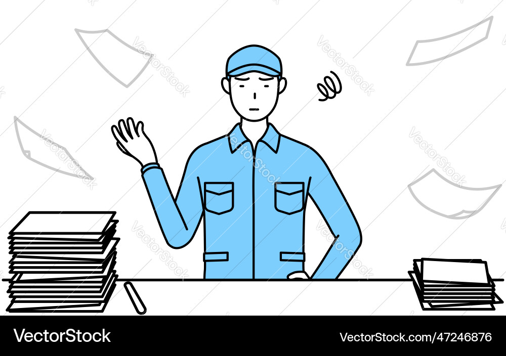 Man in hat and work clothes who is fed up Vector Image