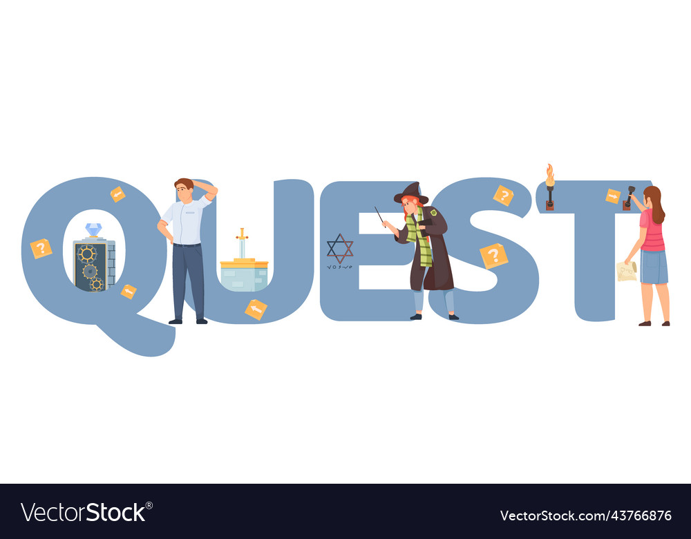 Quest escape game flat text composition Royalty Free Vector