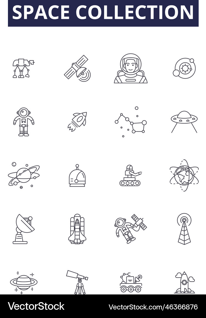 Space collection line icons and signs Royalty Free Vector