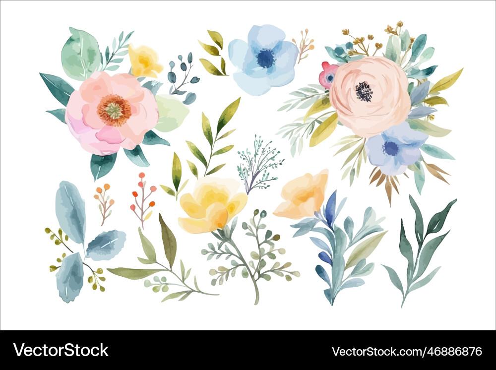 Watercolor floral bouquet set - blush Royalty Free Vector