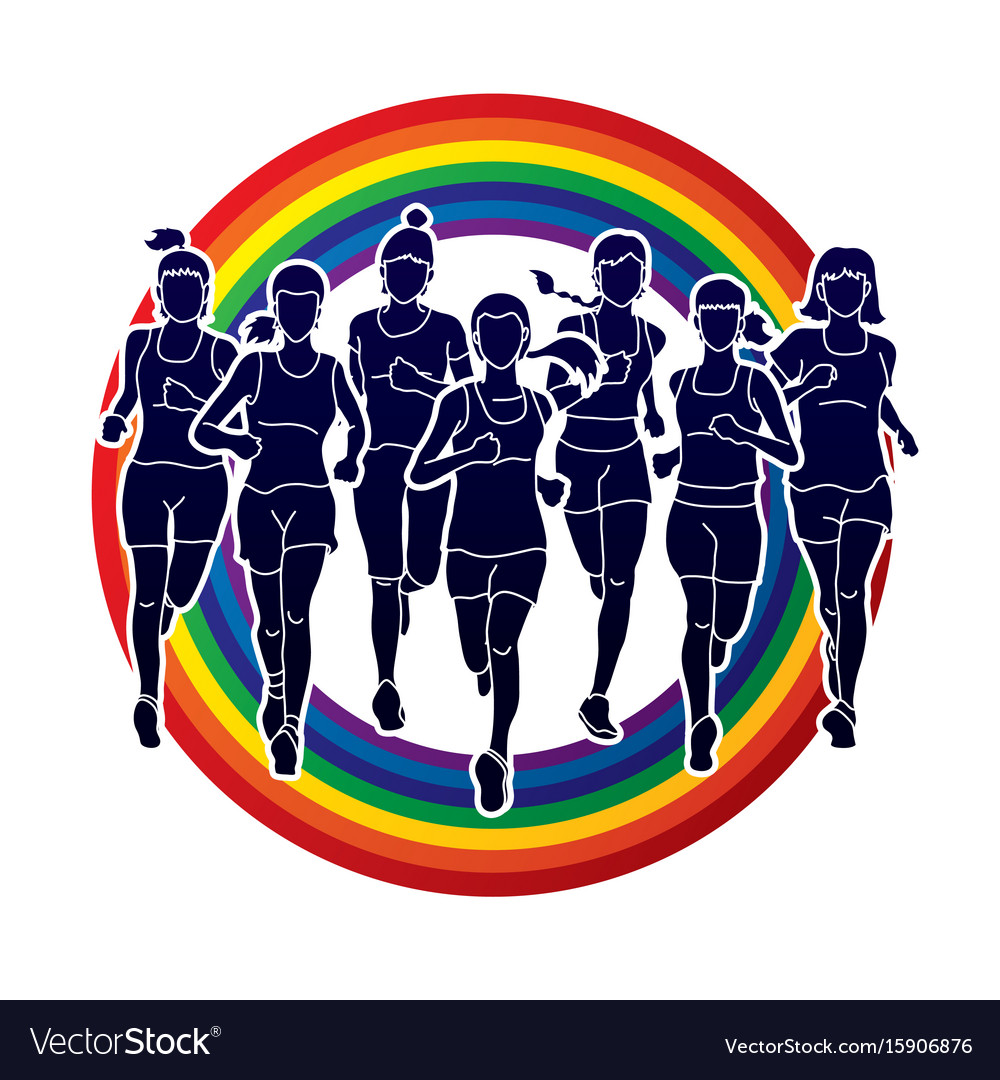 Women running marathon runners Royalty Free Vector Image