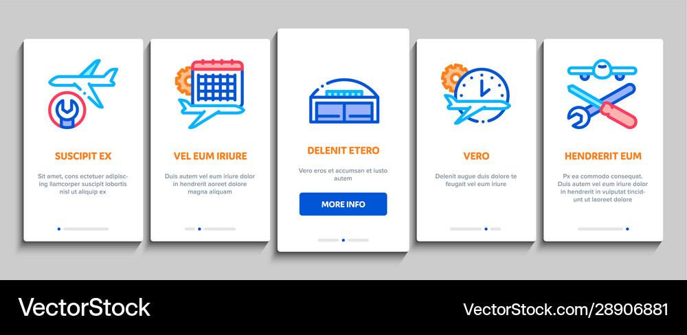 Aircraft repair tool onboarding elements icons set
