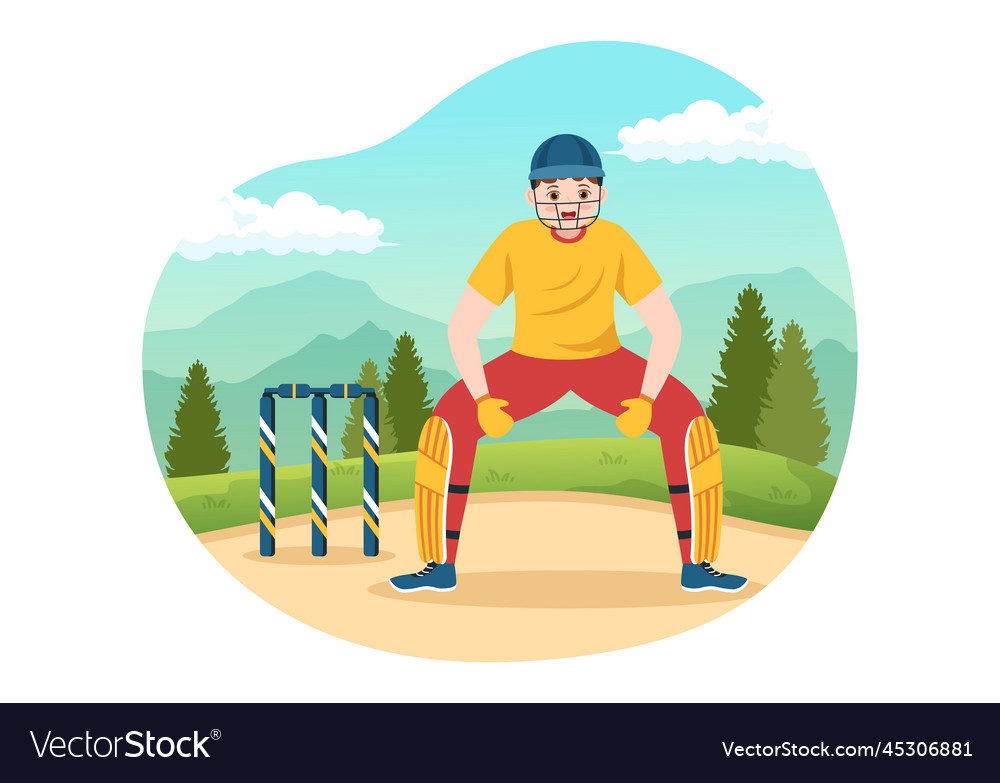 Batsman playing cricket sport with bat and balls Vector Image