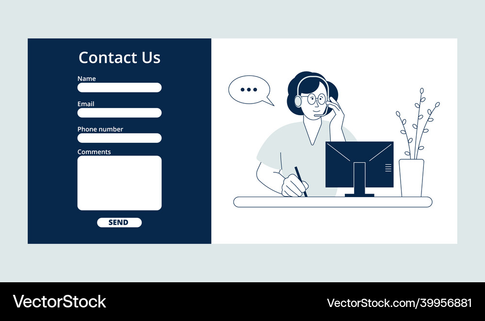 Contact us form customer service page online Vector Image