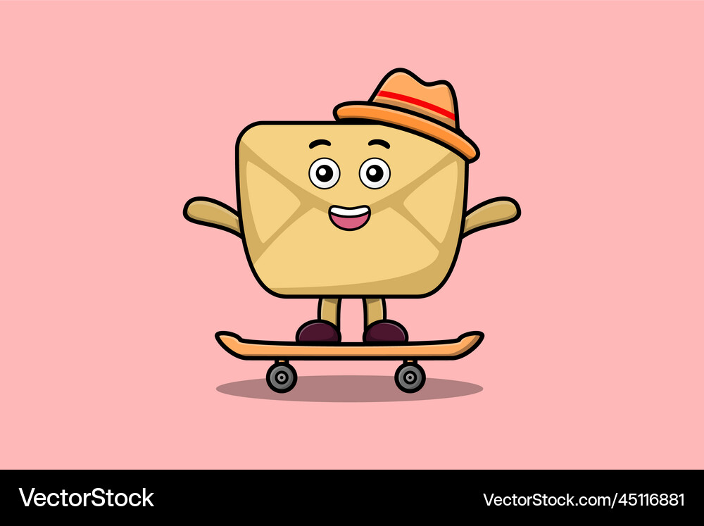 Cute cartoon envelope standing on skateboard Vector Image